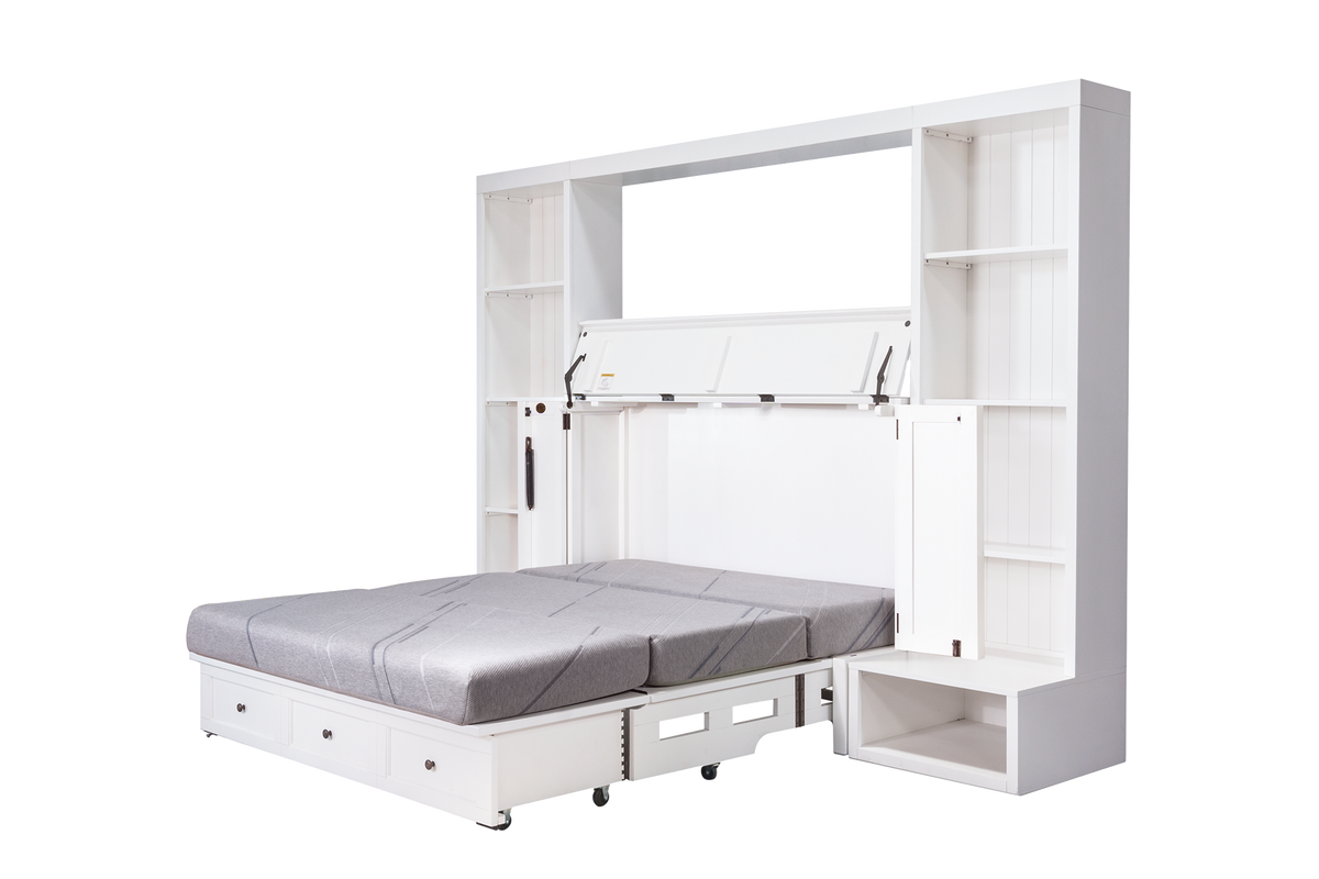 New Traditions Murphy Bed Bookshelf Unit - White – The Booth Shows